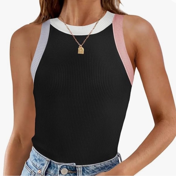 Tops | High Neck Color Block Tank | Poshmark